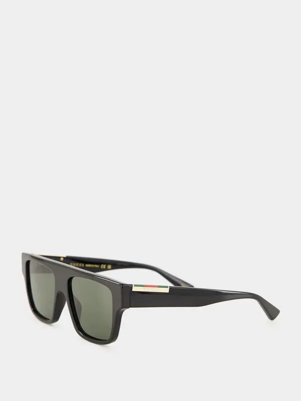 Gucci Web Detail Rectangular Gg Sunglasses - Black