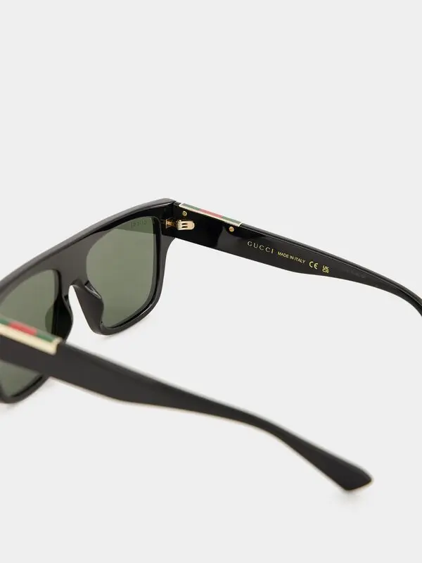 Gucci Web Detail Rectangular Gg Sunglasses - Black