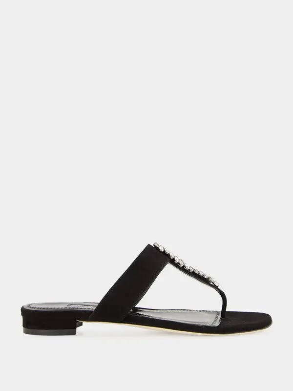 Manolo Blahnik Bizaba Suede Flat Sandals - Black