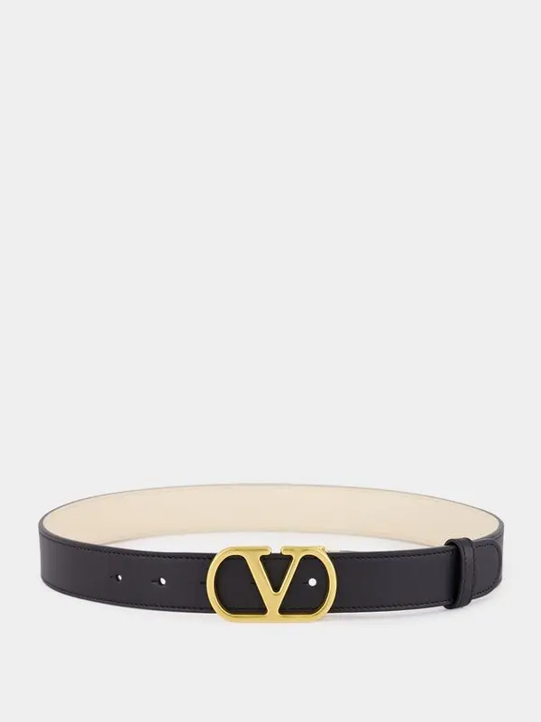 Valentino Garavani Reversible Leather Vlogo Belt - Cream