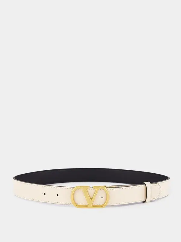 Valentino Garavani Reversible Leather Vlogo Belt - Cream