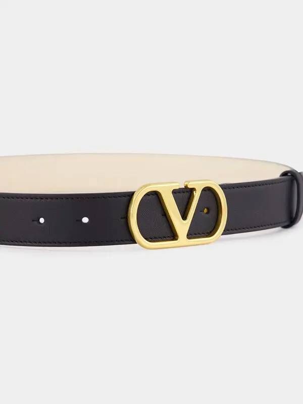 Valentino Garavani Reversible Leather Vlogo Belt - Cream