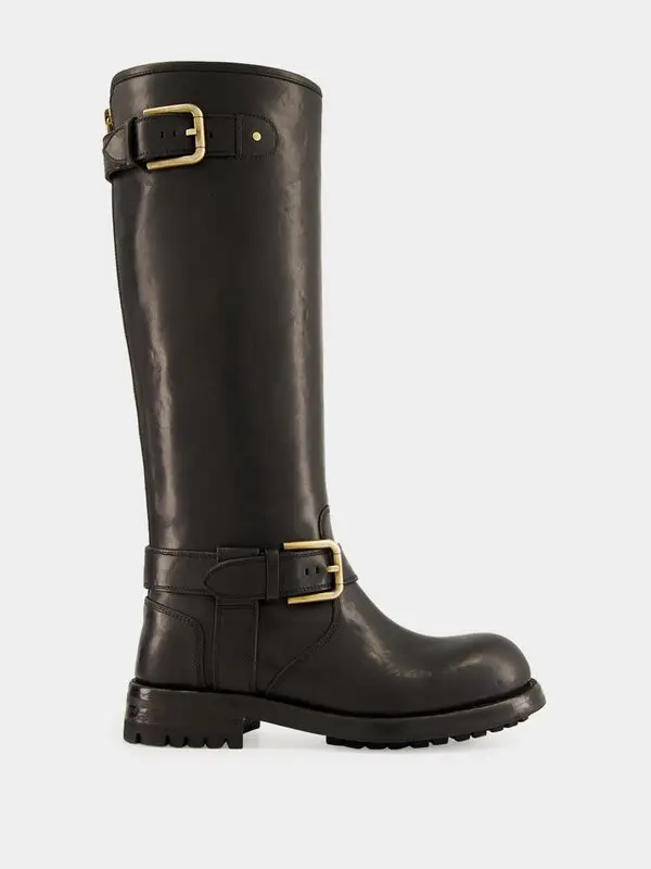 Dolce & Gabbana Calfskin Biker Boots - Black