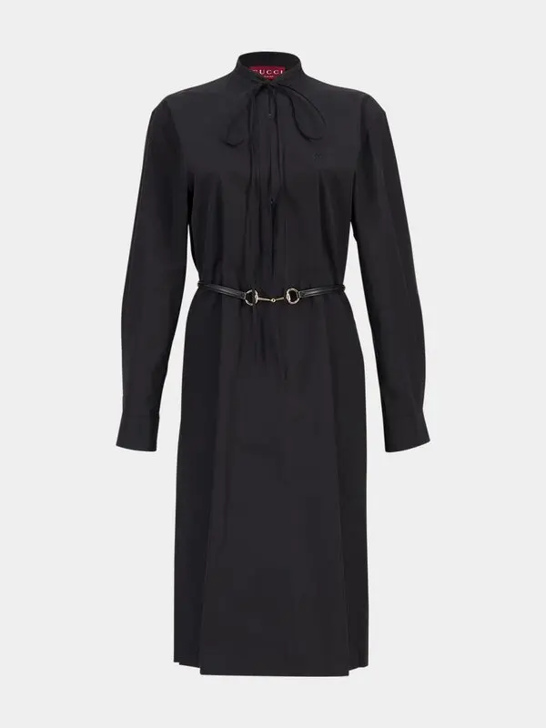 Gucci Cotton Poplin Shirt Dress With Horsebit Belt - Black