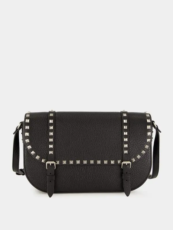 Valentino Garavani Rockstud Large Messenger Bag In Leather - Black
