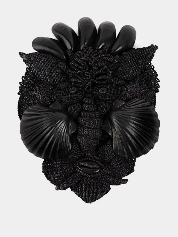 NATALIA BRILLI Handcrafted Raffia Decorative Mask With Shells - Black