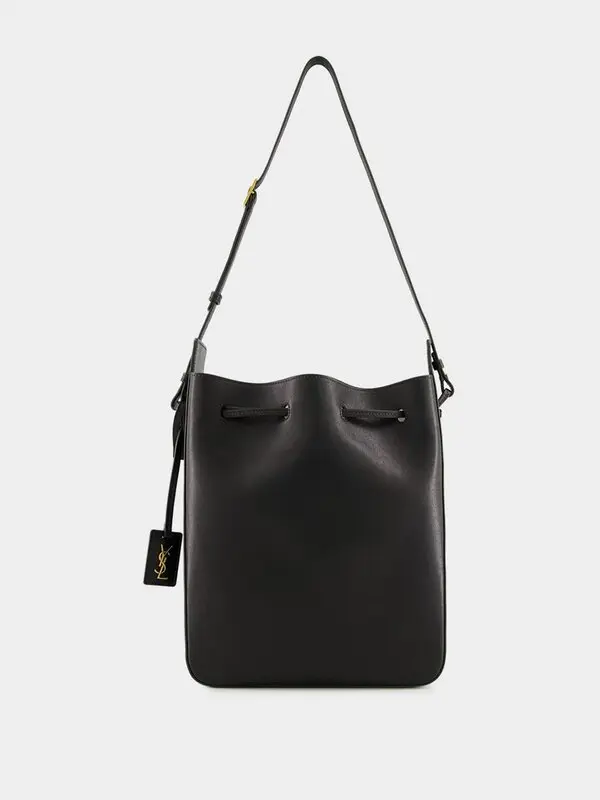 Saint Laurent Leather Large Bucket Bag With Cassandre Charm - Black