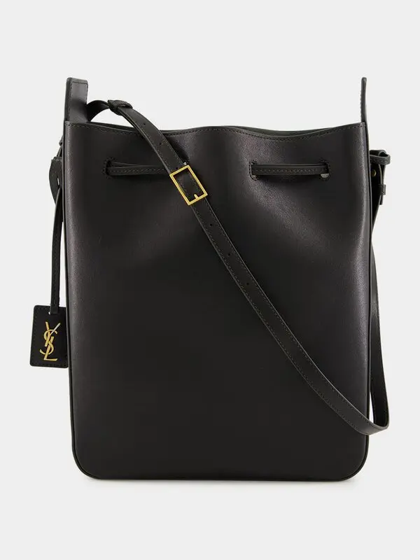 Saint Laurent Leather Large Bucket Bag With Cassandre Charm - Black