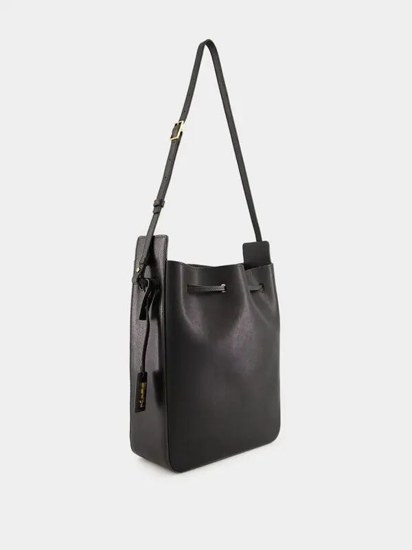 Saint Laurent Leather Large Bucket Bag With Cassandre Charm - Black