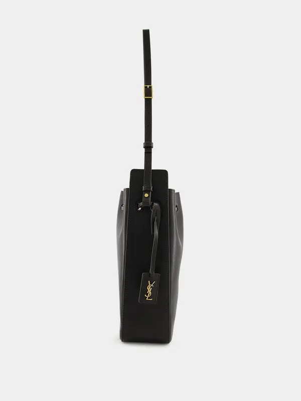 Saint Laurent Leather Large Bucket Bag With Cassandre Charm - Black