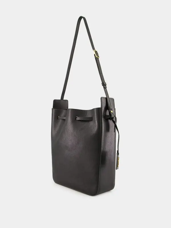 Saint Laurent Leather Large Bucket Bag With Cassandre Charm - Black