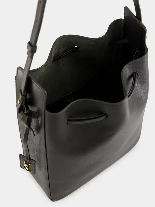 Saint Laurent Leather Large Bucket Bag With Cassandre Charm - Black
