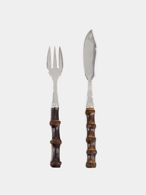 SABRE PARIS Panda Dark Bamboo Fish Cutlery Set - Brown