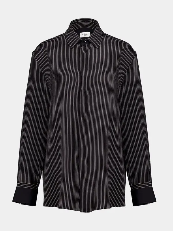 Saint Laurent Pinstriped Silk Shirt - Black