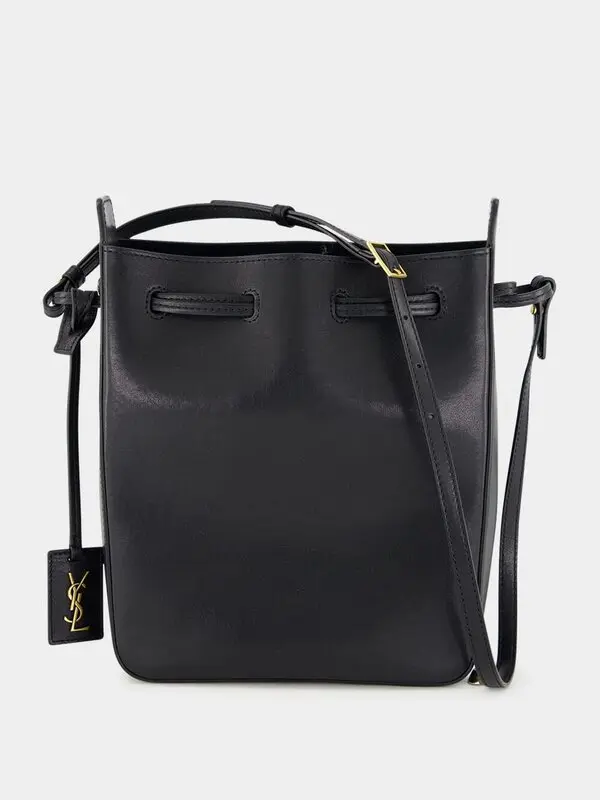 Saint Laurent Leather Bucket Bag With Cassandre Charm - Black