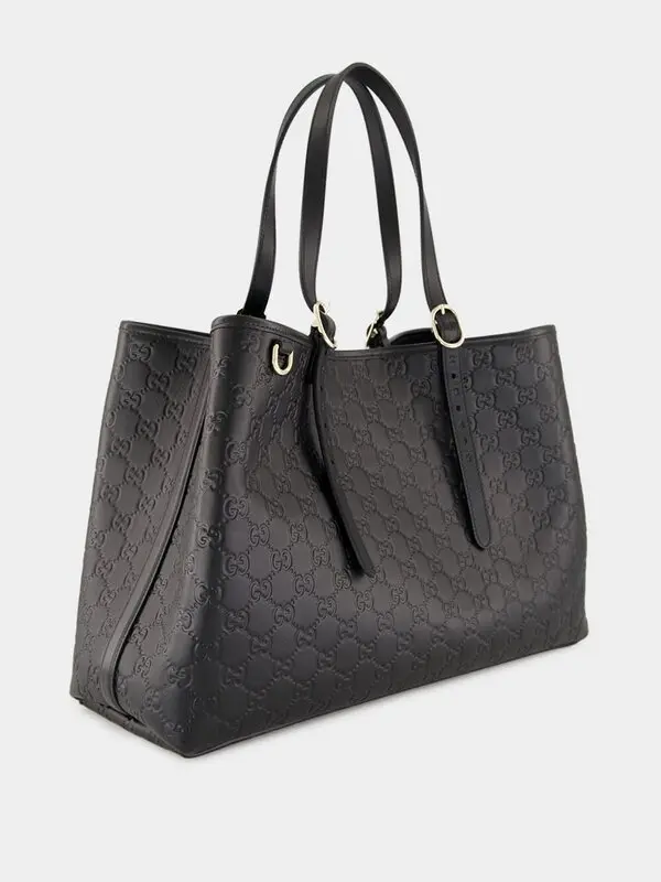 Gucci Gg Emblem Large Leather Tote - Black