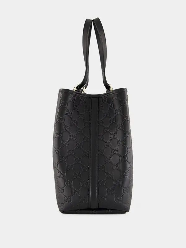 Gucci Gg Emblem Large Leather Tote - Black