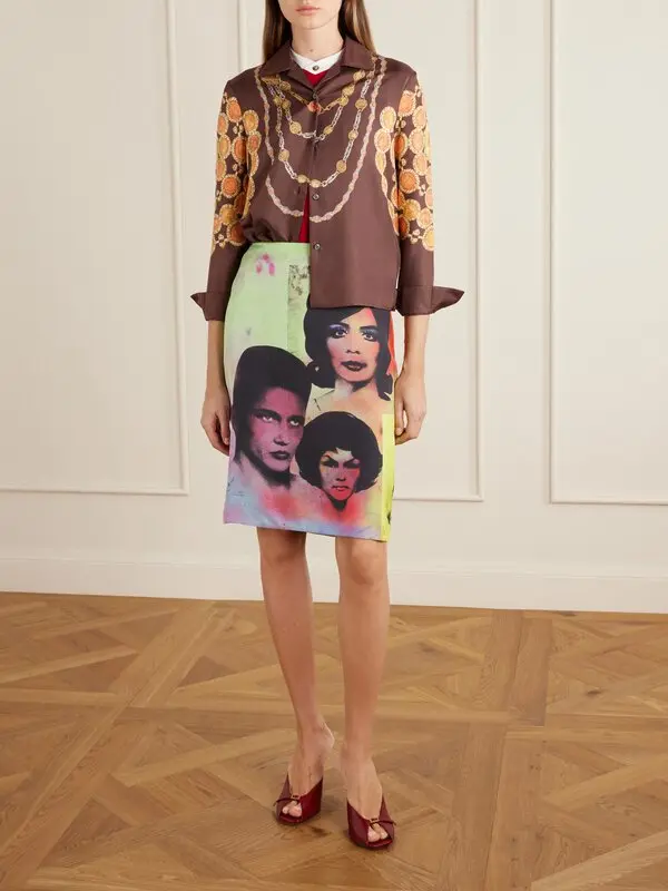 Versace Printed Silk Twill Shirt - Brown