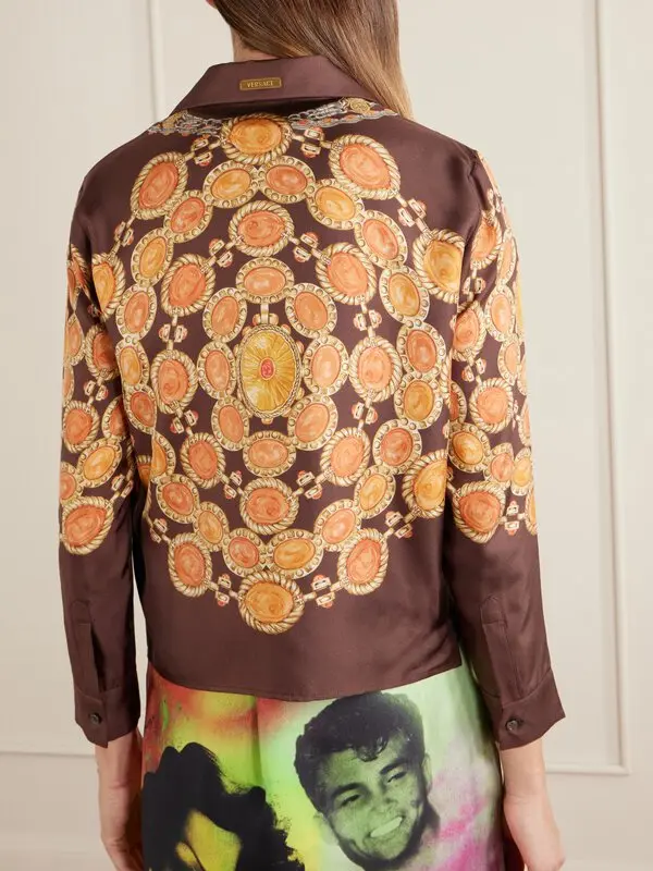 Versace Printed Silk Twill Shirt - Brown