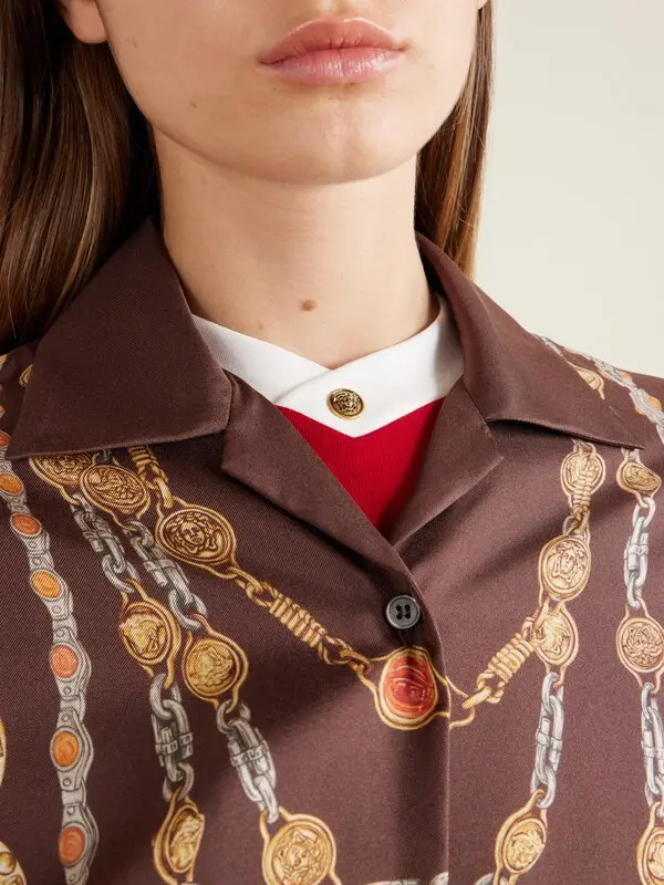 Versace Printed Silk Twill Shirt - Brown