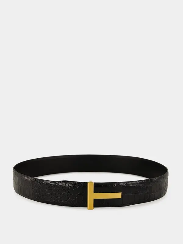 TOM FORD Crocodile-embossed Leather Belt - Black
