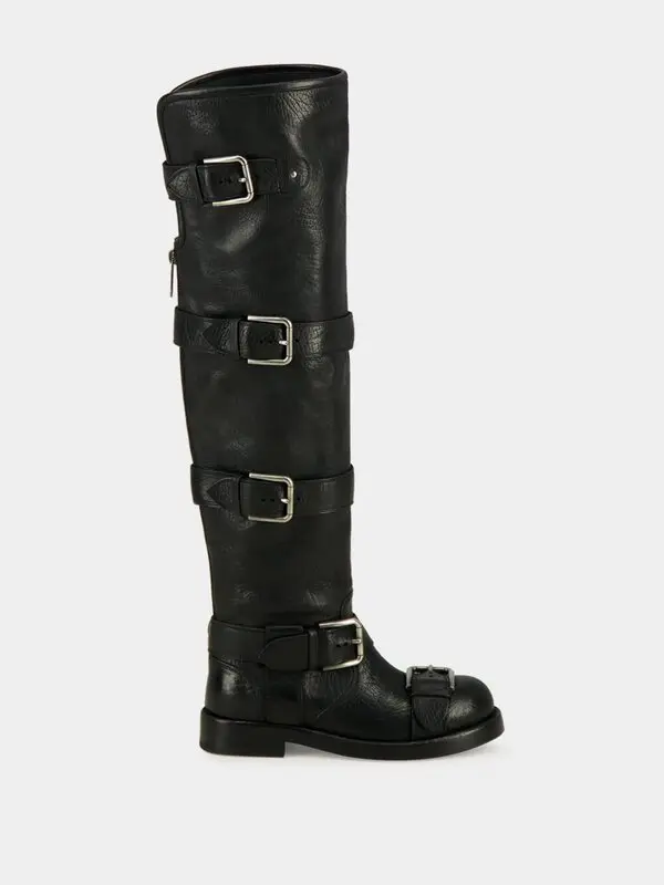 Dolce & Gabbana Horse Leather Buckled Tall Boots - Black