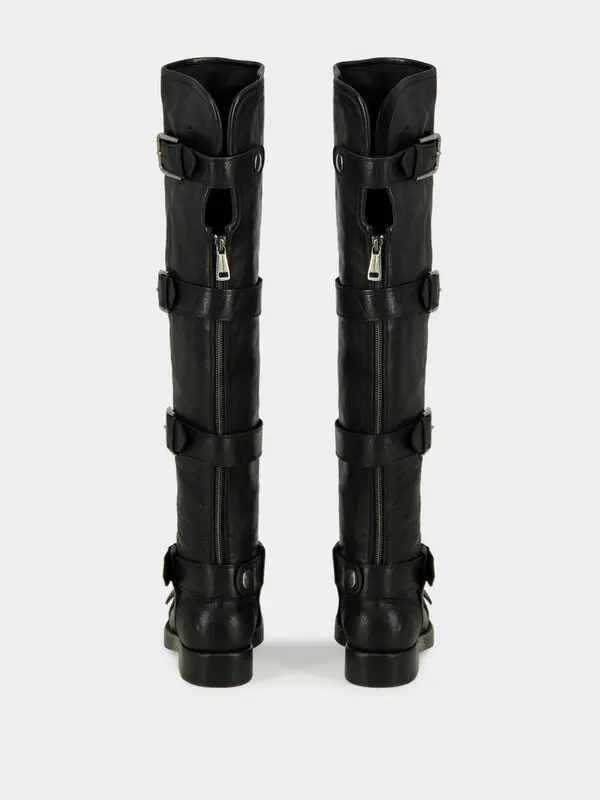 Dolce & Gabbana Horse Leather Buckled Tall Boots - Black