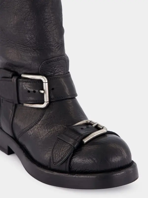Dolce & Gabbana Horse Leather Buckled Tall Boots - Black