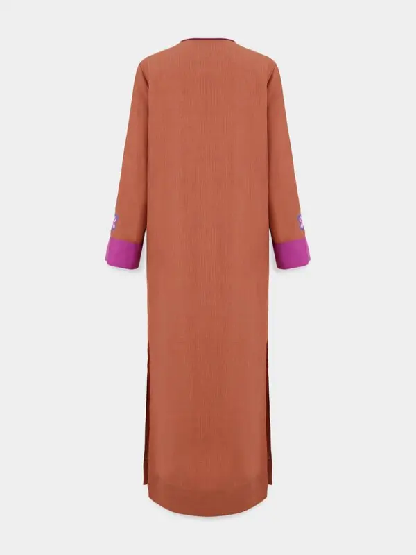 PAULA Camille Caramel Café Linen Dress With Embroidered Patches And Belt - Brown