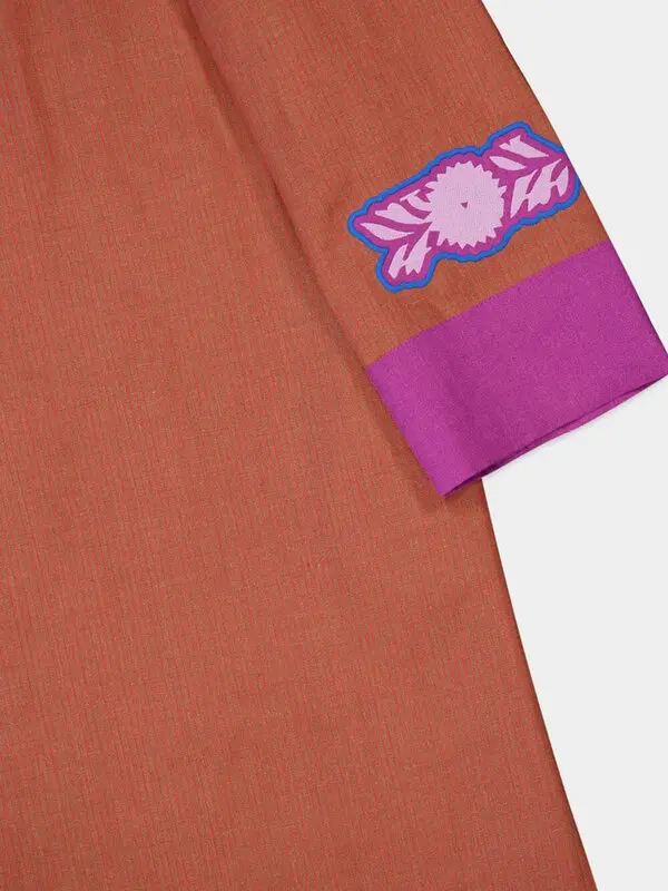 PAULA Camille Caramel Café Linen Dress With Embroidered Patches And Belt - Brown