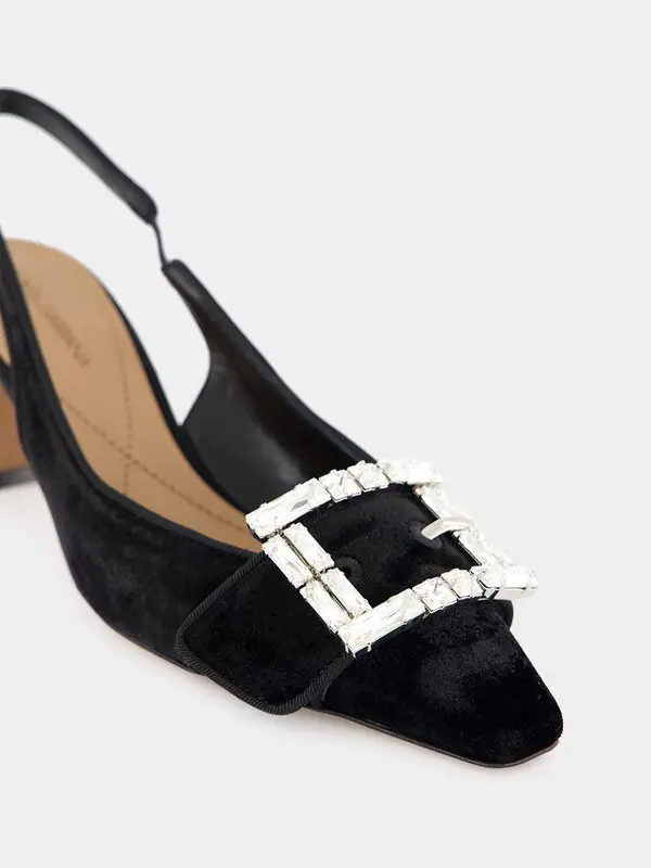 Dolce & Gabbana Velvet Slingbacks With Jeweled Buckle - Black