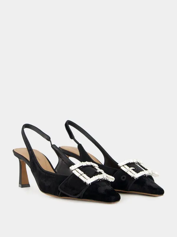 Dolce & Gabbana Velvet Slingbacks With Jeweled Buckle - Black