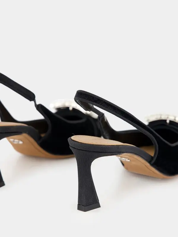 Dolce & Gabbana Velvet Slingbacks With Jeweled Buckle - Black
