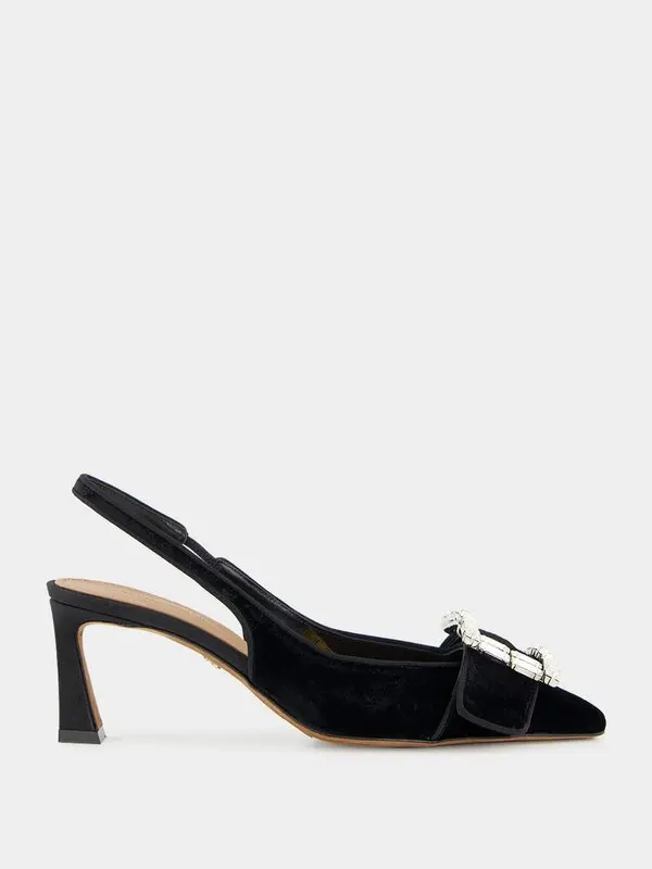 Dolce & Gabbana Velvet Slingbacks With Jeweled Buckle - Black