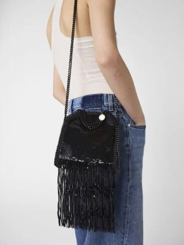 Stella McCartney Limited-edition Falabella Sequin Fringe Tiny Tote - Black