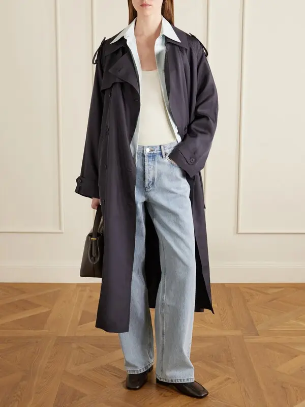 THE FRANKIE SHOP Veyron Double-breasted Belted Twill Trench Coat - Blue
