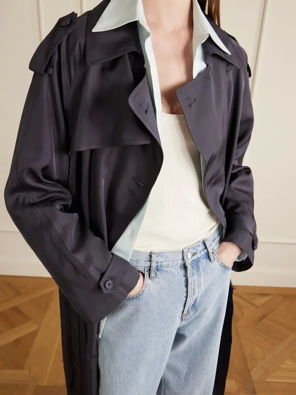 THE FRANKIE SHOP Veyron Double-breasted Belted Twill Trench Coat - Blue