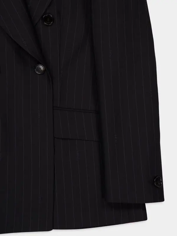 Gucci Pinstripe Wool Jacquard Double-breasted Blazer - Black