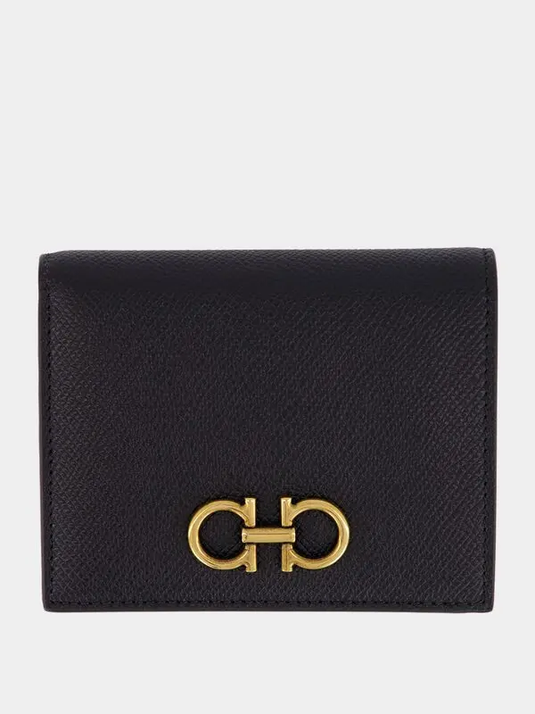 FERRAGAMO Gancini Compact Leather Wallet - Black