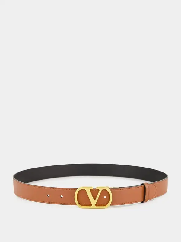 Valentino Garavani Reversible Vlogo Calfskin Belt - Black