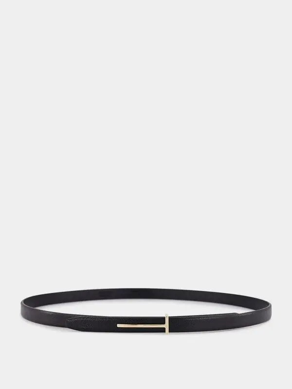 TOM FORD Supple Grain Leather Slim T Belt - Black