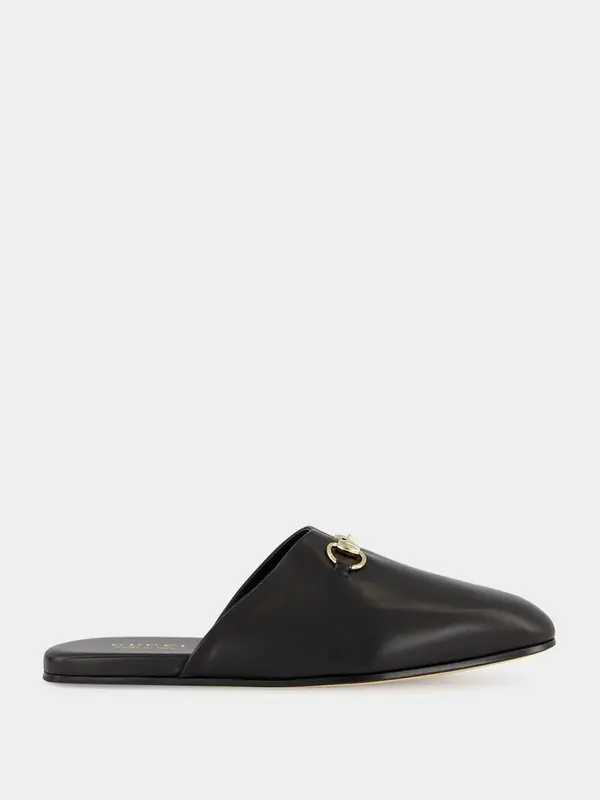Gucci Leather Horsebit Mules - Black