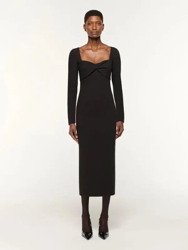 Roland Mouret Twist Drape Stretch Crepe Midi Dress - Black