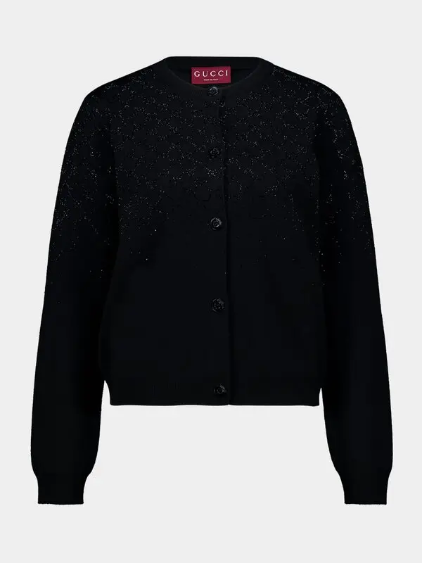 Gucci Wool Cardigan With Gg Crystals - Black