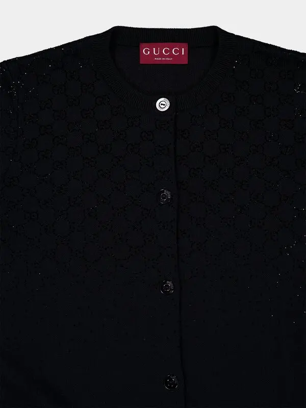 Gucci Wool Cardigan With Gg Crystals