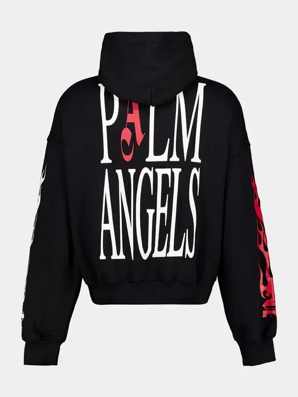 Palm Angels Full-zip Hooded Sweatshirt With Flames Flag