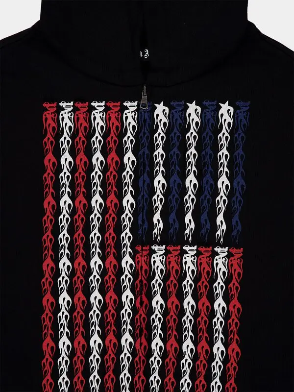 Palm Angels Full-zip Hooded Sweatshirt With Flames Flag