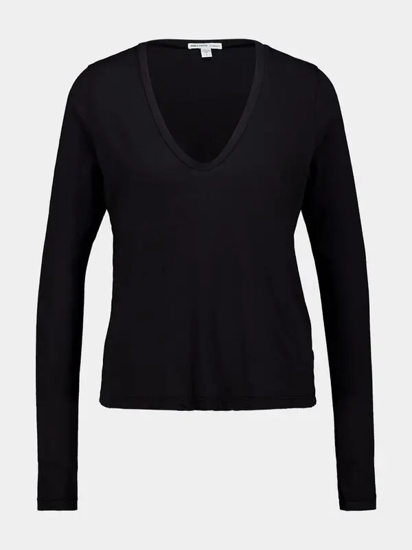 JAMES PERSE Long Sleeve Deep V-neck T-shirt - Black