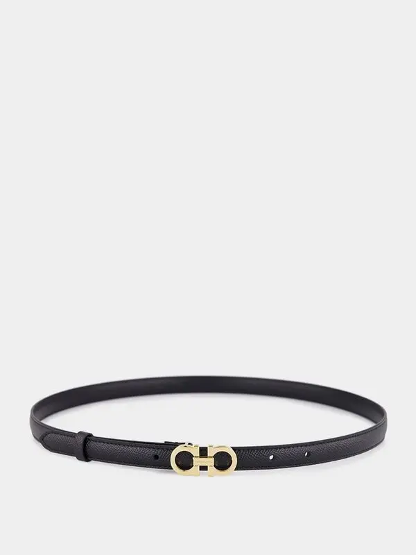 FERRAGAMO Hammered Leather Gancini Belt - Black