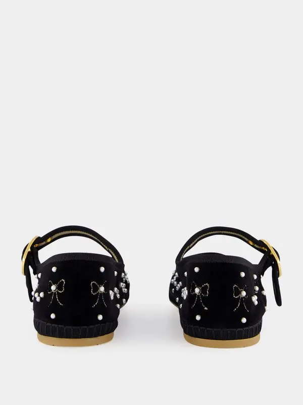 Valentino Garavani Velvet Ballerinas With Beaded Bows - Black